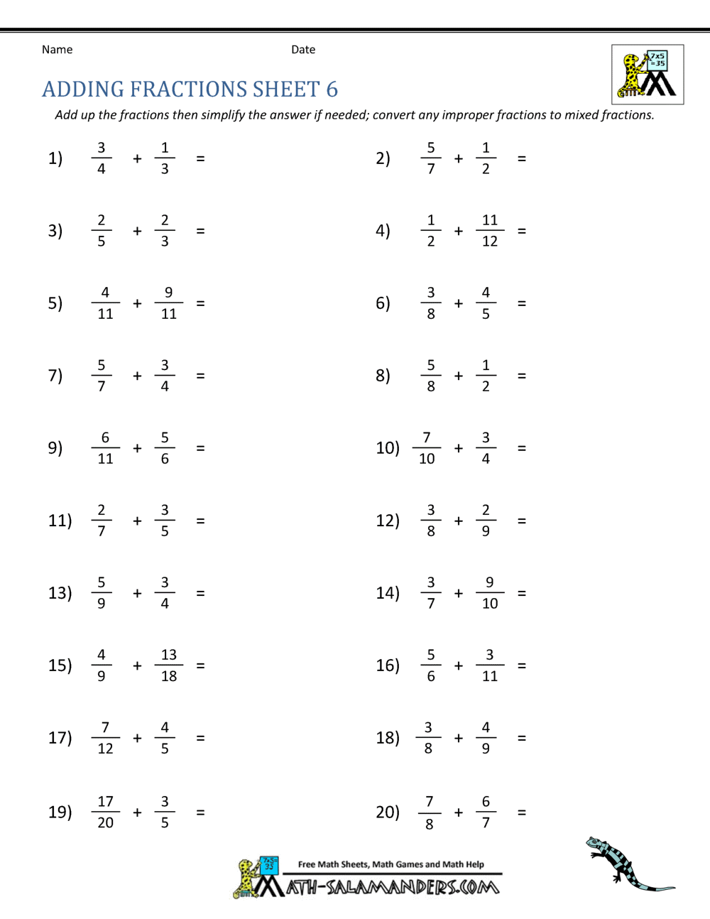 7F2MAT21 Newton Group Adding Fractions Post Assessment Revision Of Gaps